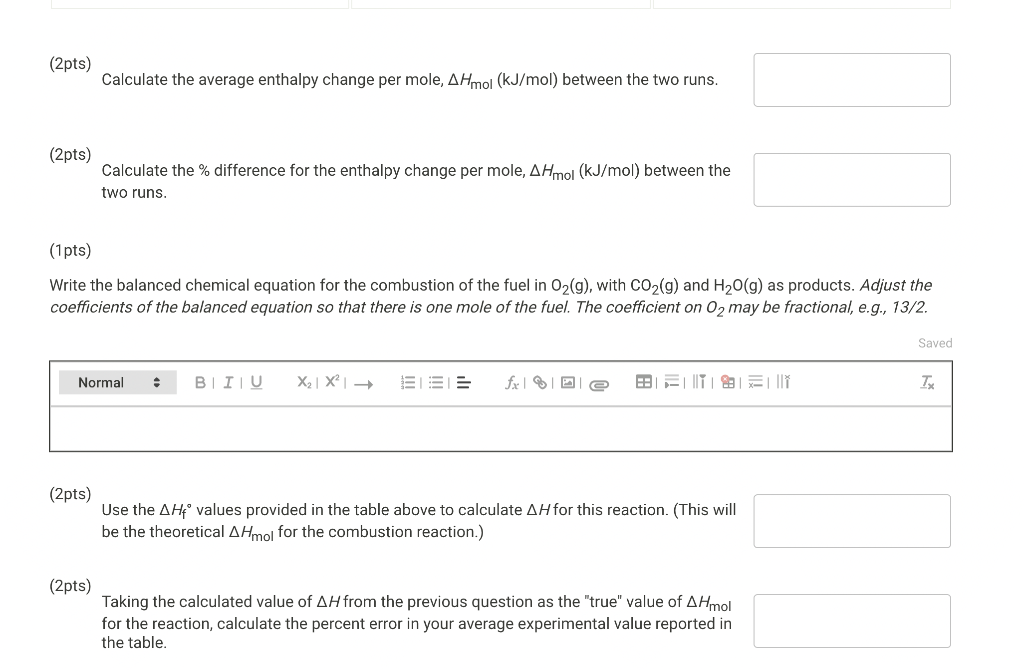 Solved Enthalpy calculations for alcohol Table view List | Chegg.com