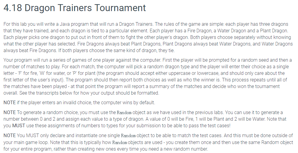 Solved 4.18 Dragon Trainers Tournament For this lab you will | Chegg.com