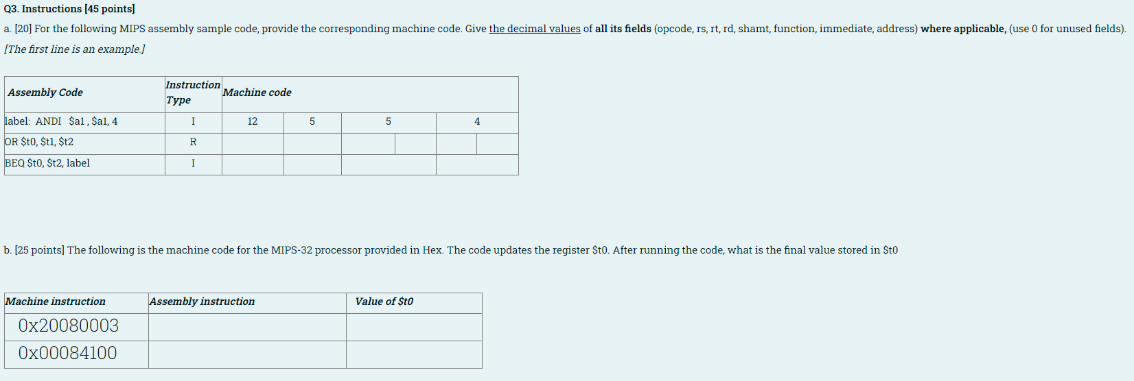 Solved Q3. Instructions (45 points) a. [20] For the | Chegg.com