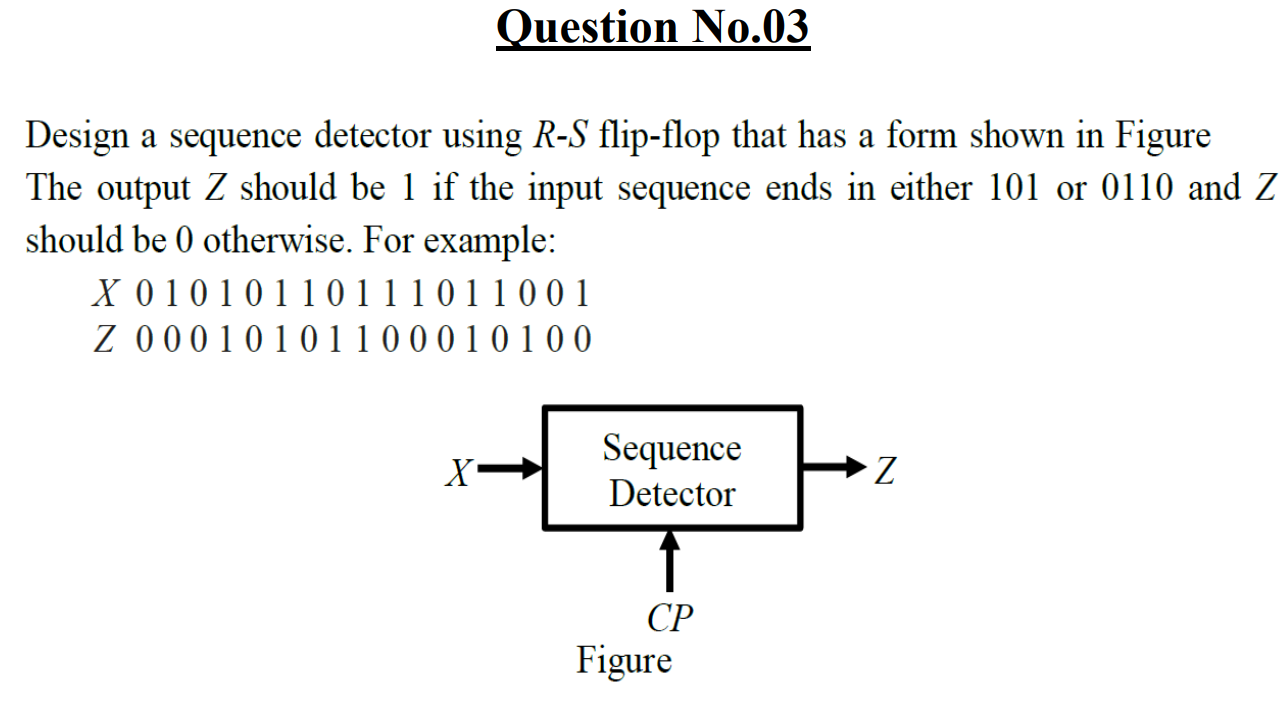 Solved Question No.03 Design a sequence detector using R-S | Chegg.com