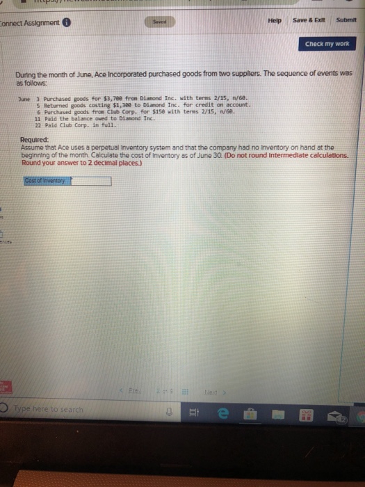 Solved onnect Assignment Help Save &Exit Submit Check my | Chegg.com Solved onnect Assignment Help Save &Exit Submit Check my | Chegg.com