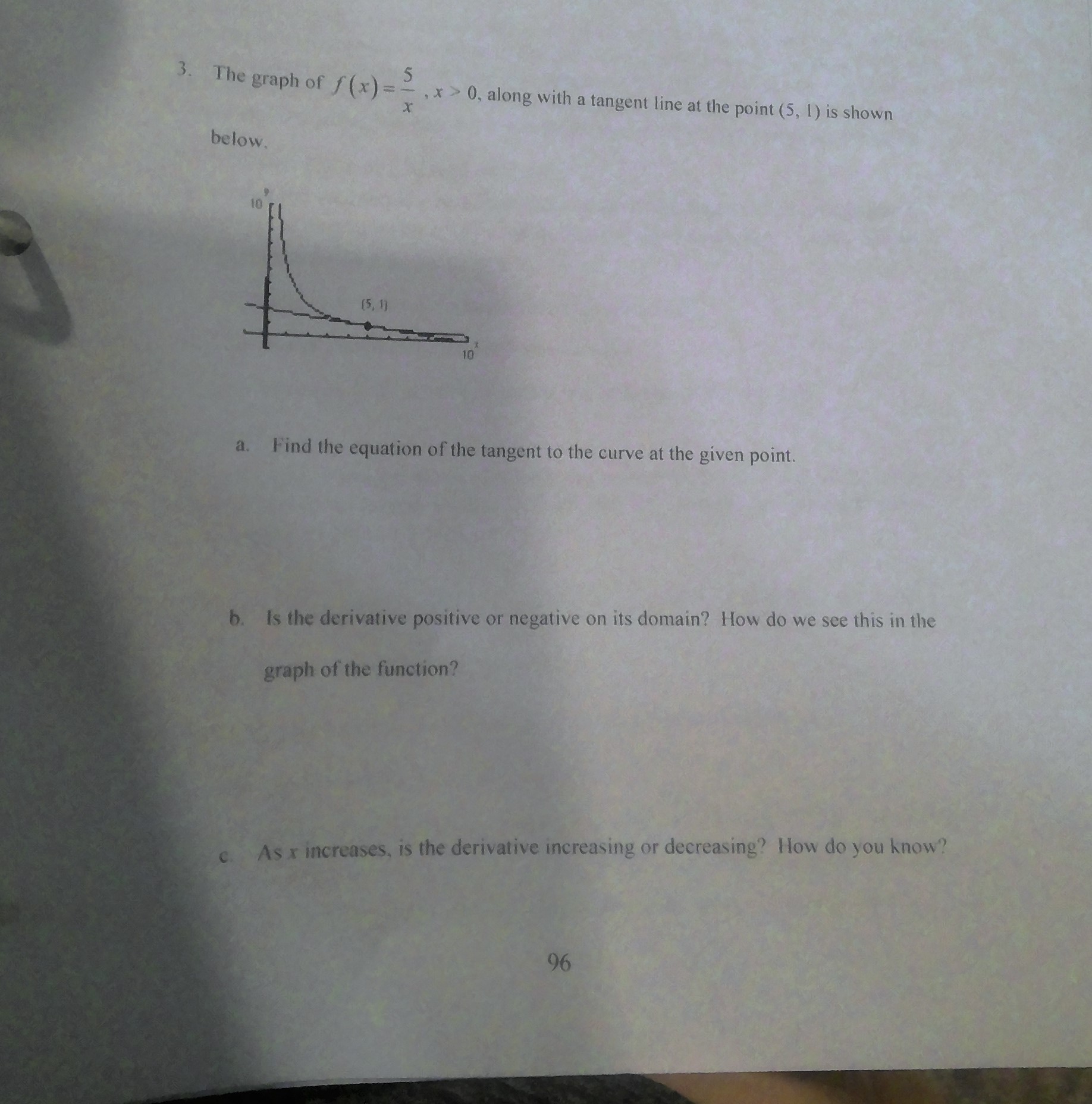 Solved 3. The graph of f(x)=x5,x>0, along with a tangent | Chegg.com