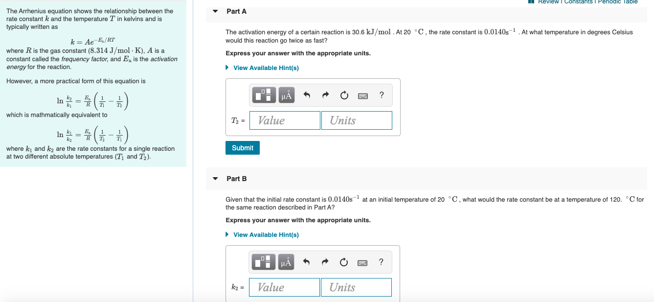 Solved Review Constans i Periodic Table Part A The Arrhenius | Chegg.com