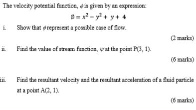 Solved The velocity potential function, ø is given by an | Chegg.com