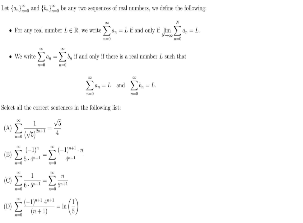 Solved Let An N O And Bn O Be Any Two Sequences Of Real