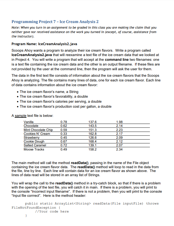 Programming Project 7 - Ice Cream Analysis 2 Note: | Chegg.com