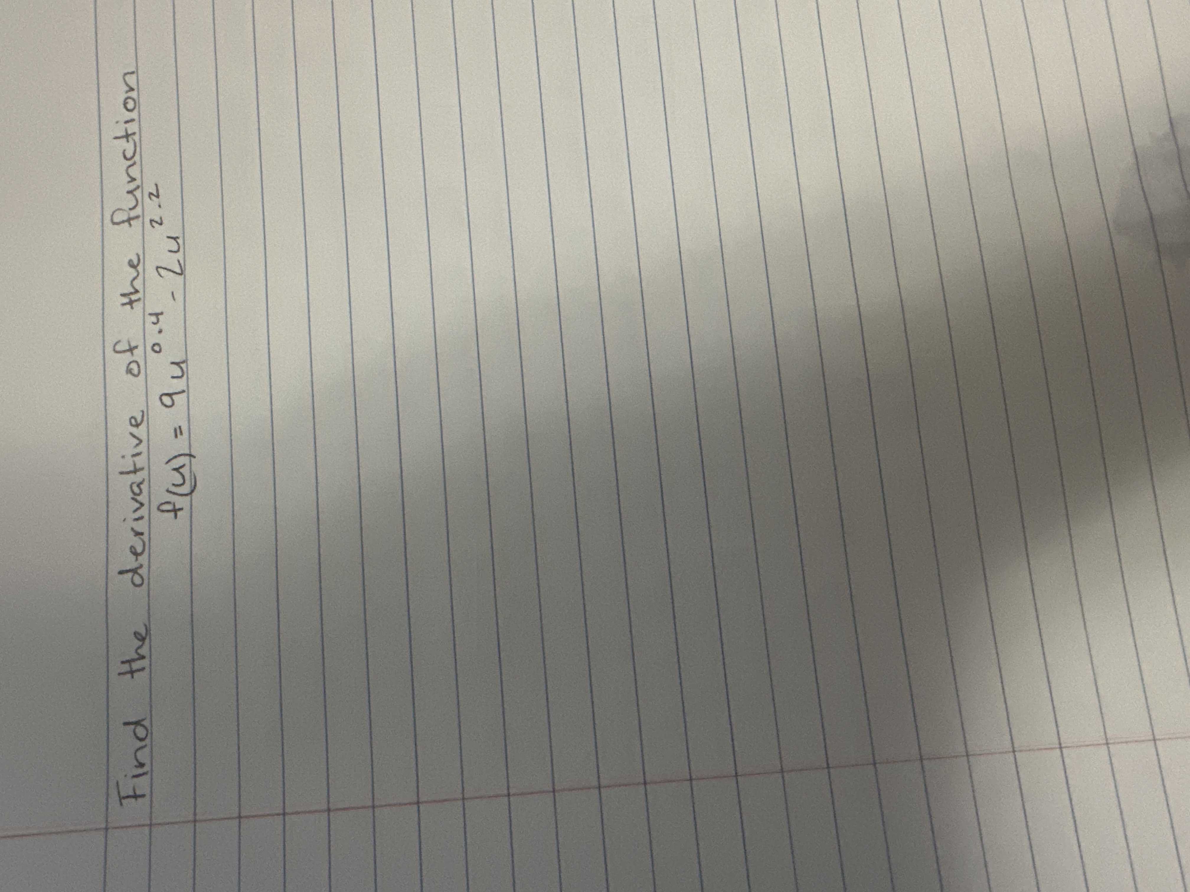 Solved Find the derivative of the functionf(u)=9u0.4-2u2.2 | Chegg.com