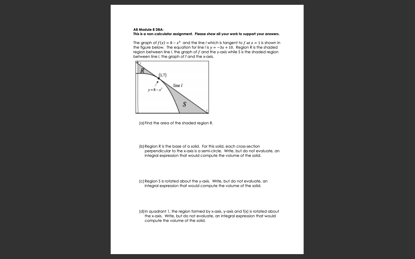 Solved AB Module 8 DBA: This is a non-calculator assignment. | Chegg.com
