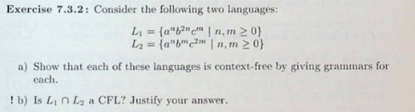 Solved Exercise 7.3.2: Consider the following two languages: | Chegg.com