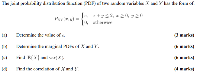 Solved The joint probability distribution function (PDF) of | Chegg.com