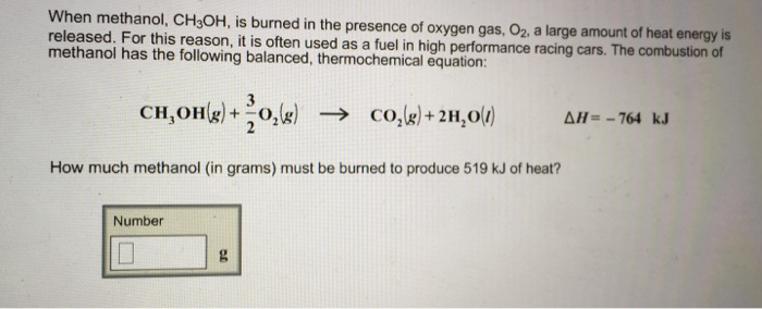 Solved When methanol, CH3OH, is burned in the presence of | Chegg.com