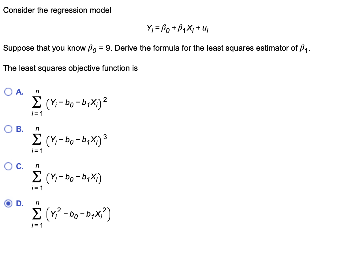 Solved Consider the regression model Yi=β0+β1Xi+ui Suppose | Chegg.com
