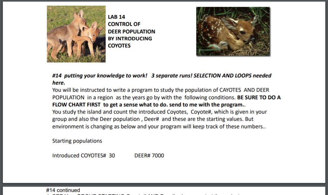 LAB 14 CONTROL OF DEER POPULATION BY INTRODUCING | Chegg.com