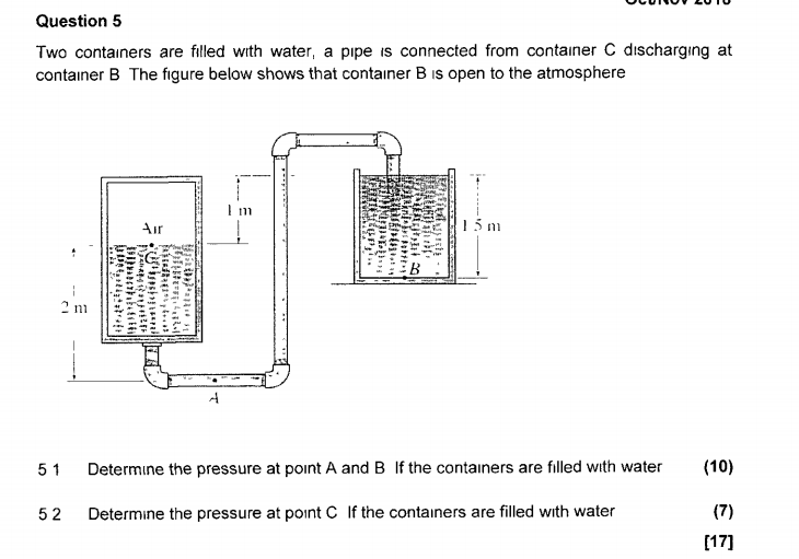 Solved Question 5 Two containers are filled with water, a | Chegg.com