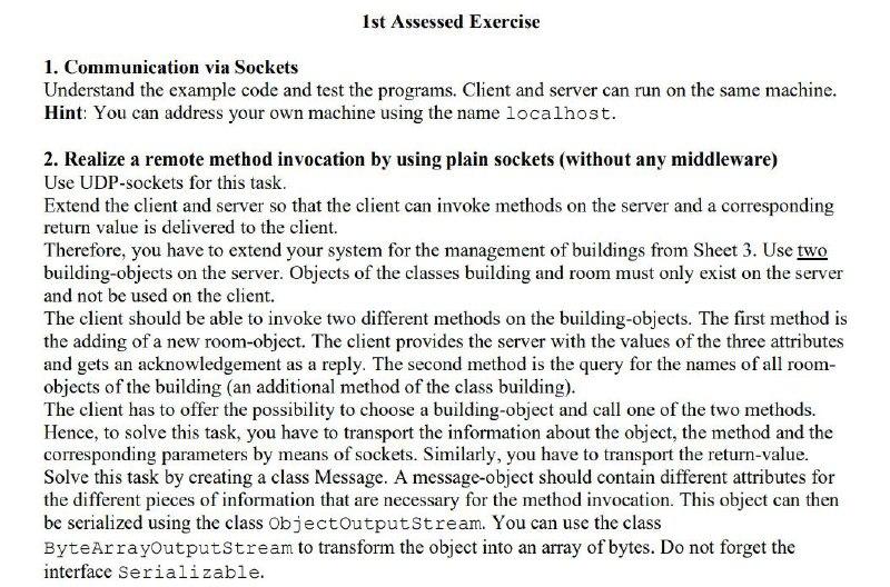 Solved 1st Assessed Exercise 1. Communication via Sockets | Chegg.com