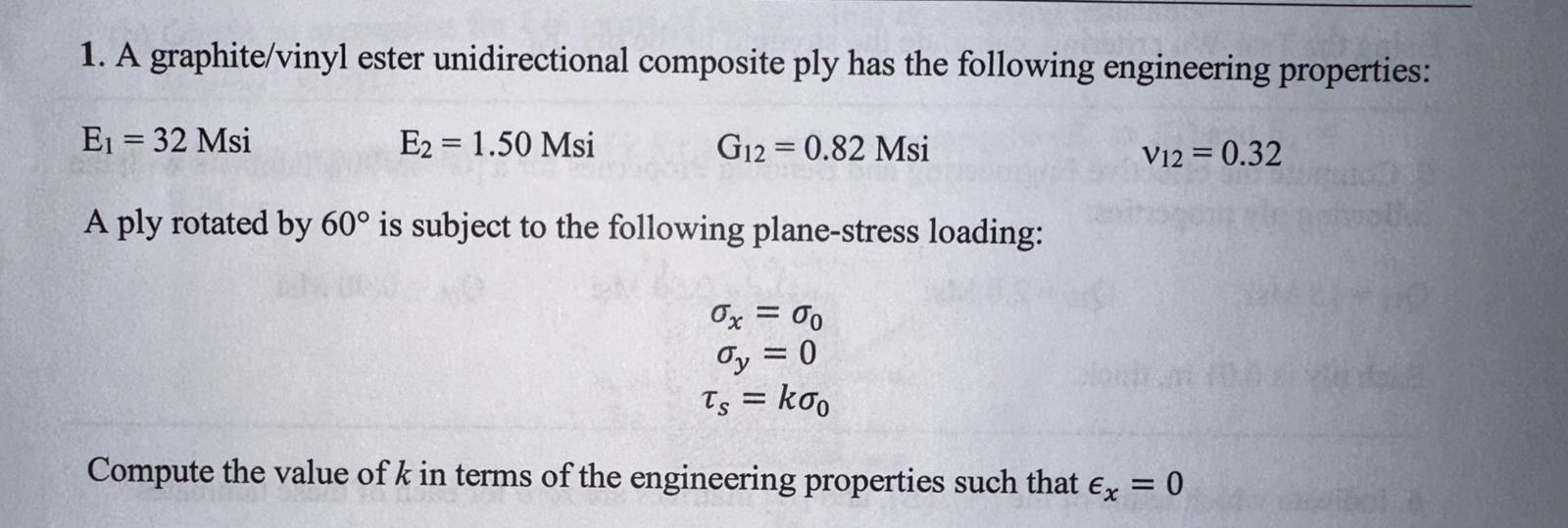 A graphitevinyl ester unidirectional composite ply | Chegg.com