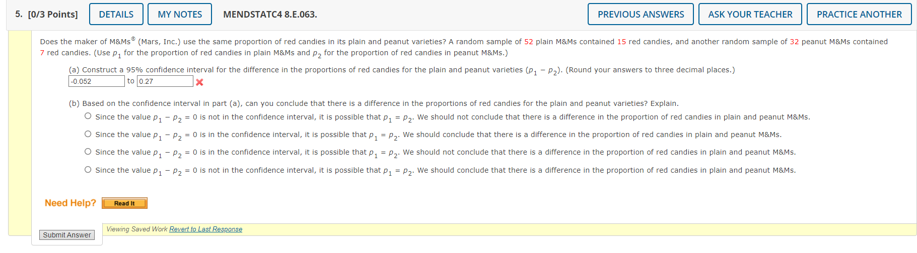 Solved p1 ﻿for the proportion of ﻿red candies in ﻿plain M&Ms | Chegg.com