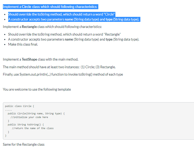 Solved Implement a Circle class which should following | Chegg.com