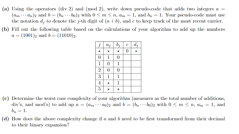 Solved Adding integers in their binary expansion uses the | Chegg.com