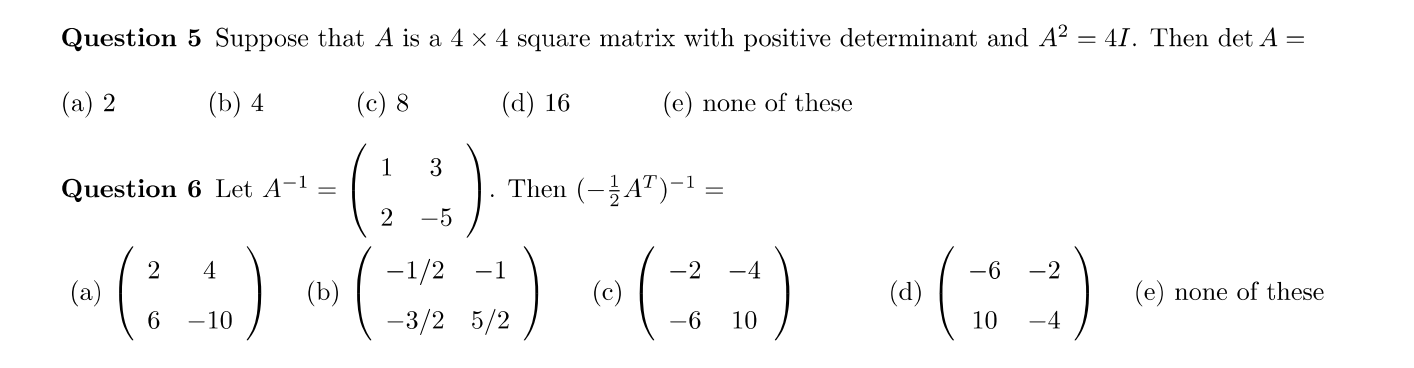 Solved Question 5 Suppose that A is a 4×4 square matrix with | Chegg.com