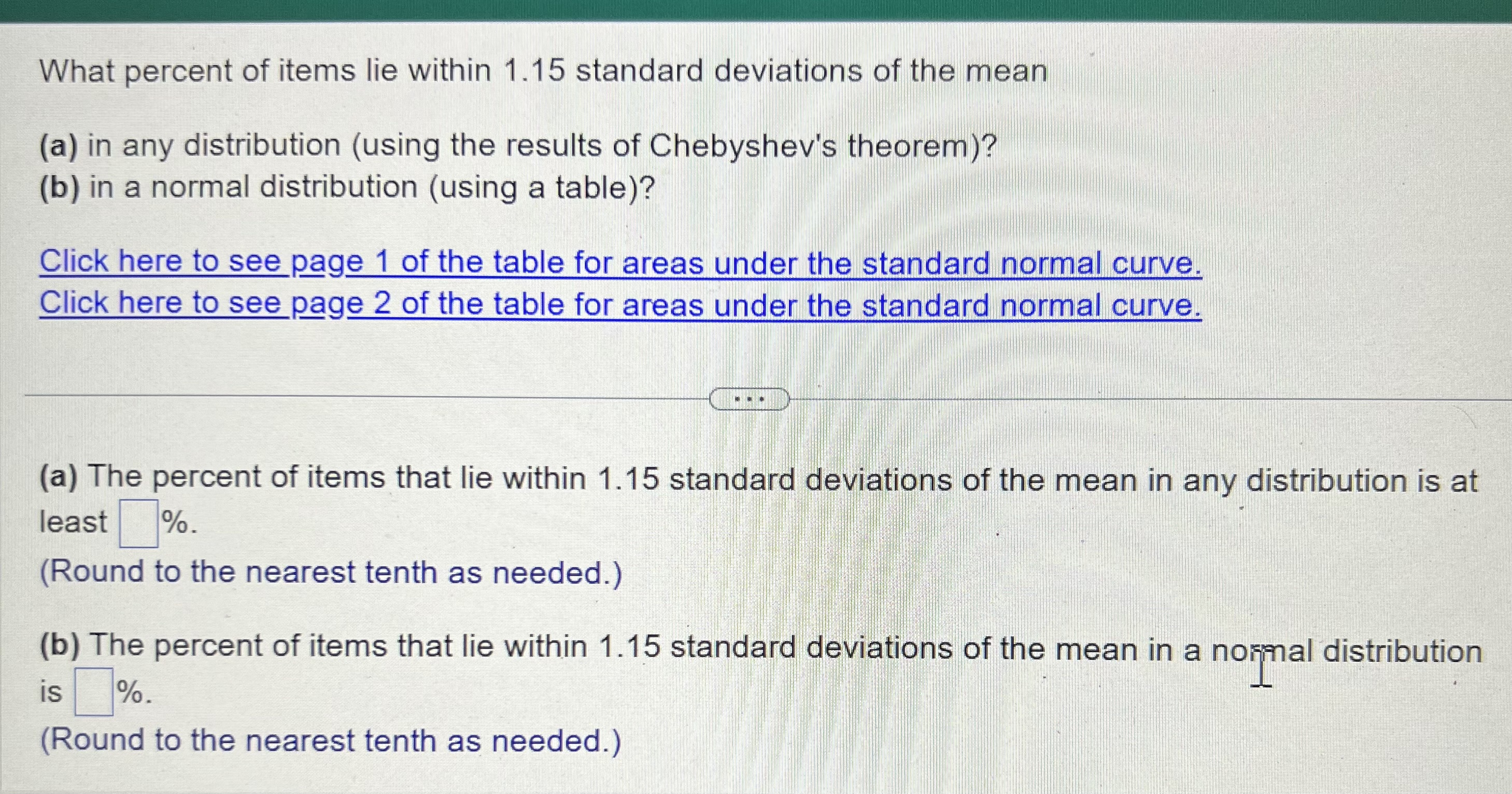 What percent of items lie within 1.15 ﻿standard | Chegg.com
