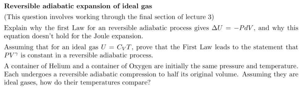 Solved Reversible adiabatic expansion of ideal gas (This | Chegg.com