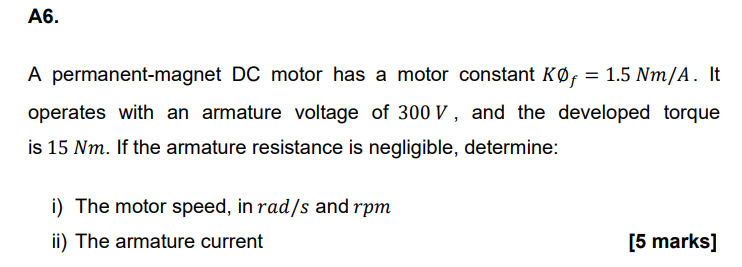 Solved A permanent-magnet DC motor has a motor constant \\( | Chegg.com