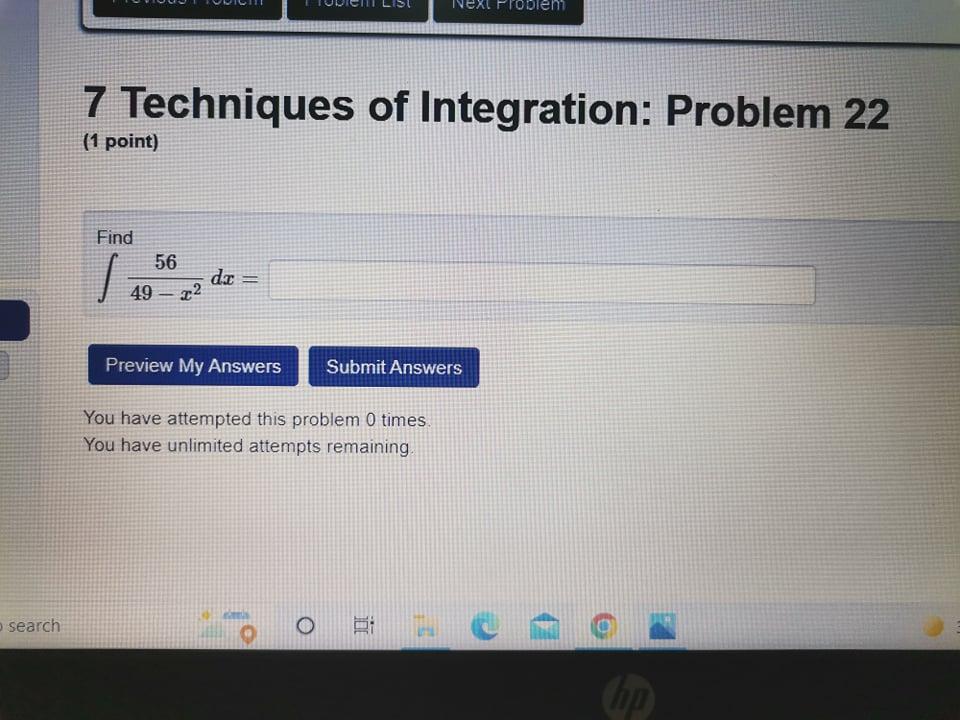 Solved o search Next Problem 7 Techniques of Integration: | Chegg.com