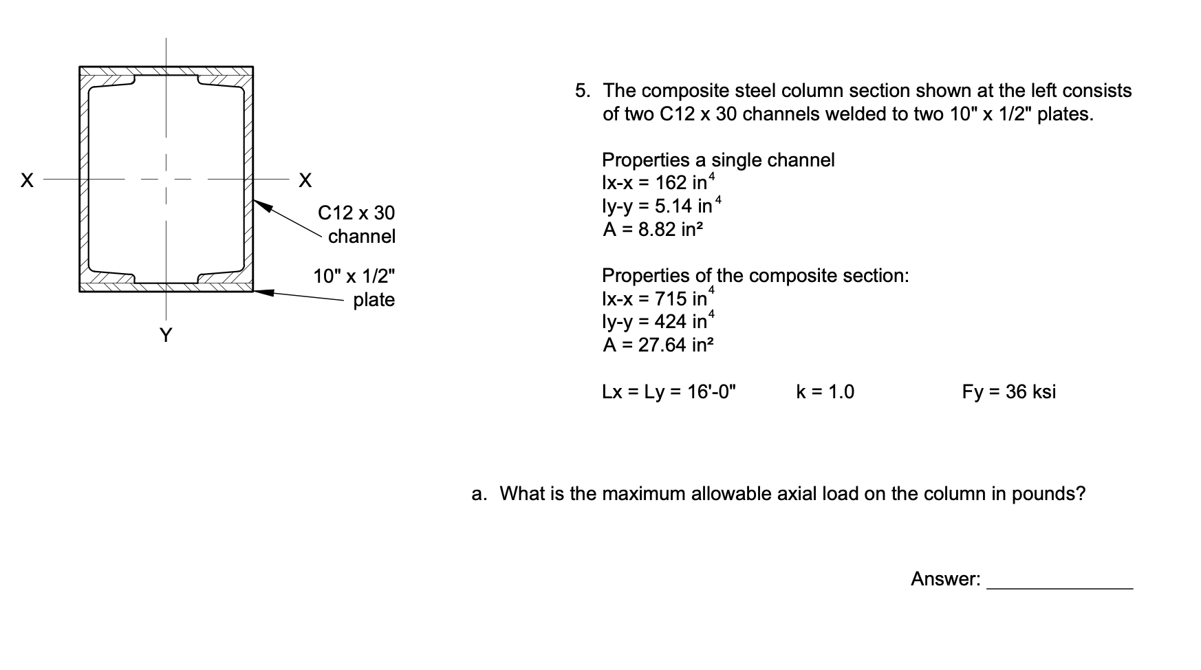 Solved The composite steel column section shown at the left | Chegg.com