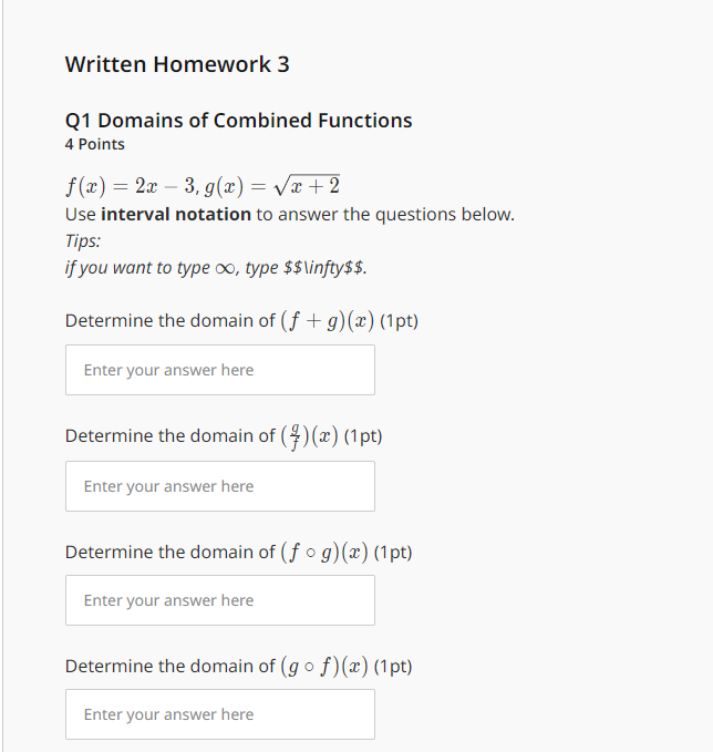 Solved Written Homework 3 Q1 Domains of Combined Functions 4 | Chegg.com