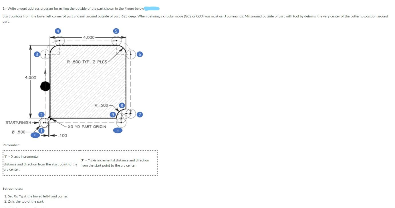 Solved 1.- Write a word address program for milling the | Chegg.com