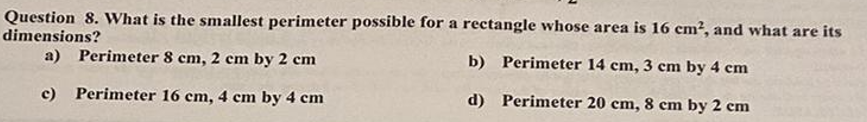 Solved VQuestion 8. ﻿What is the smallest perimeter possible | Chegg.com