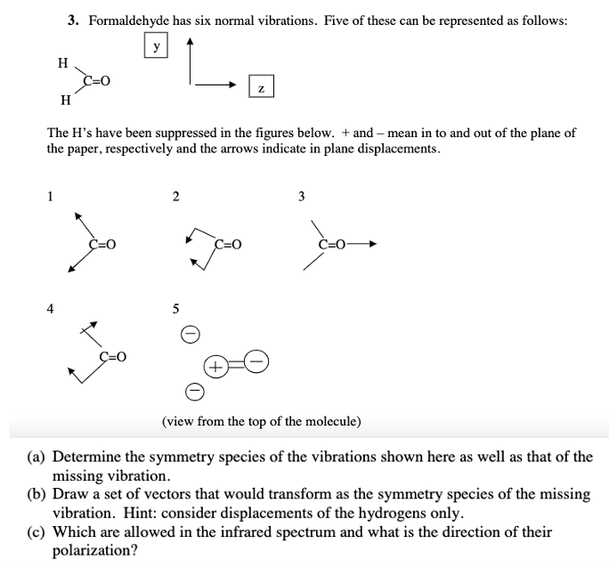 3. Formaldehyde has six normal vibrations. Five of | Chegg.com