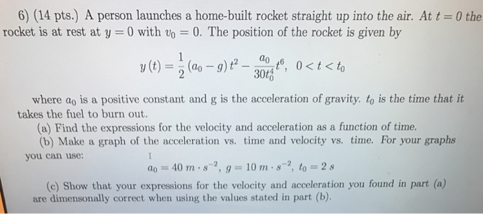 Solved A person launches a home-built rocket straight up | Chegg.com
