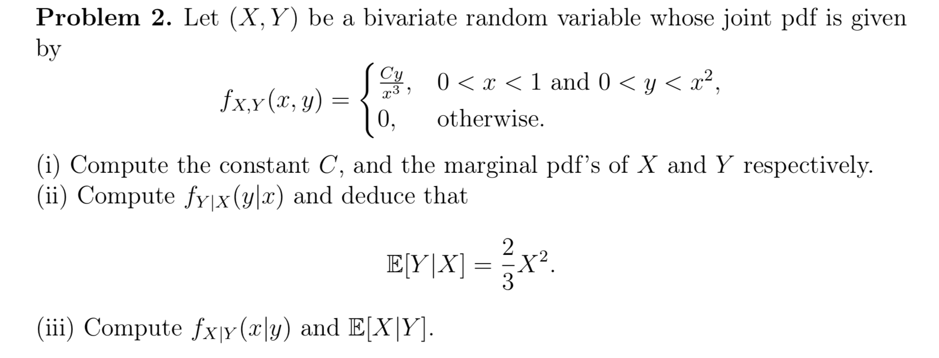 Solved Problem 2. Let (X, Y ) be a bivariate random variable | Chegg.com