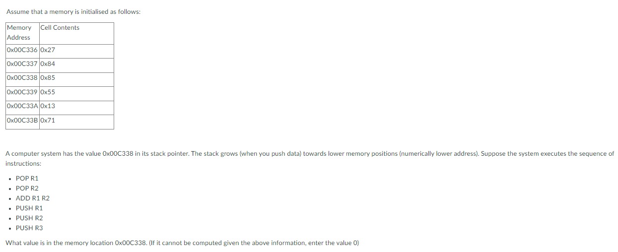 Solved Assume that a memory is initialised as follows: | Chegg.com