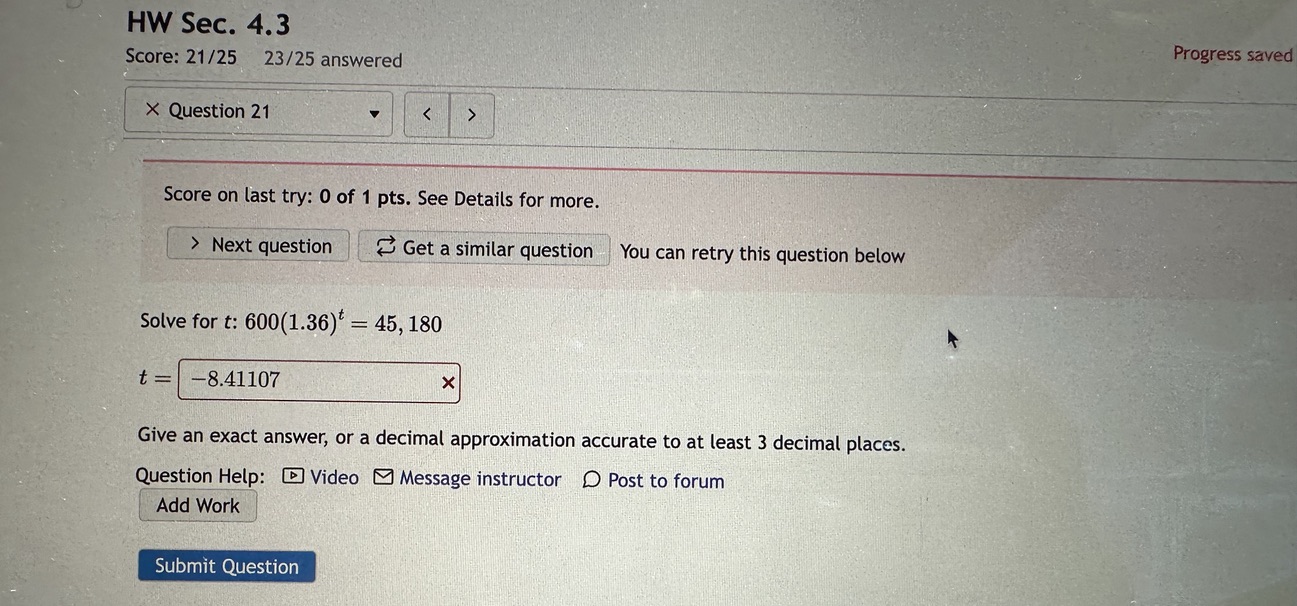 Solved Score: 21/2523/25 answered Progress saved Score on | Chegg.com