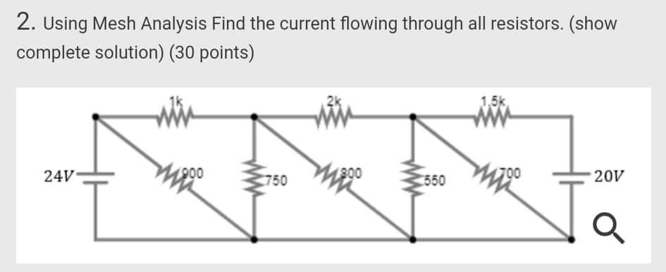 Solved 2. Using Mesh Analysis Find the current flowing | Chegg.com
