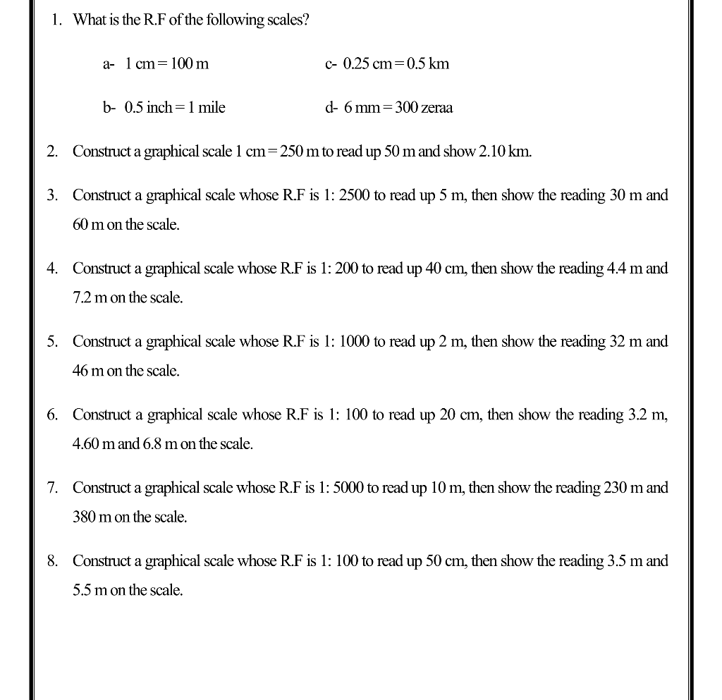 Solved 1. What is the R.F of the following scales? a- 1 | Chegg.com