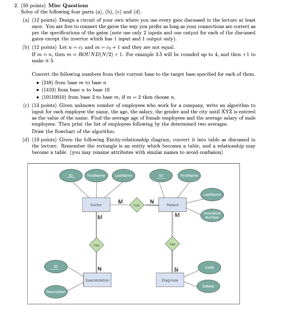 2. (50 points) Misc Questions Solve of the following | Chegg.com