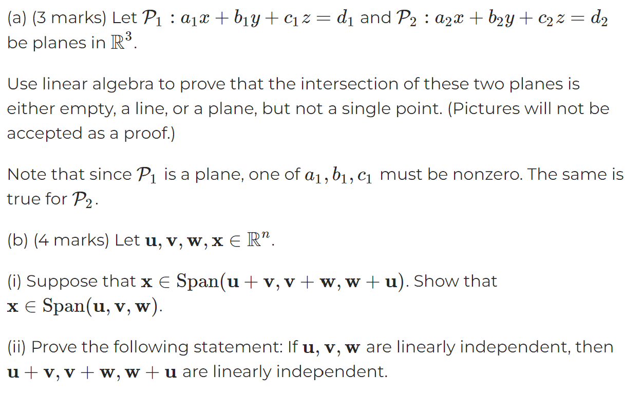 Solved (a) (3 marks) Let P1:a1x+b1y+c1z=d1 and | Chegg.com