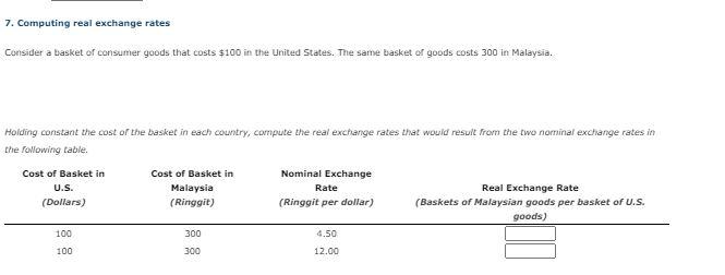 Solved 7. Computing real exchange rates Consider a basket of | Chegg.com