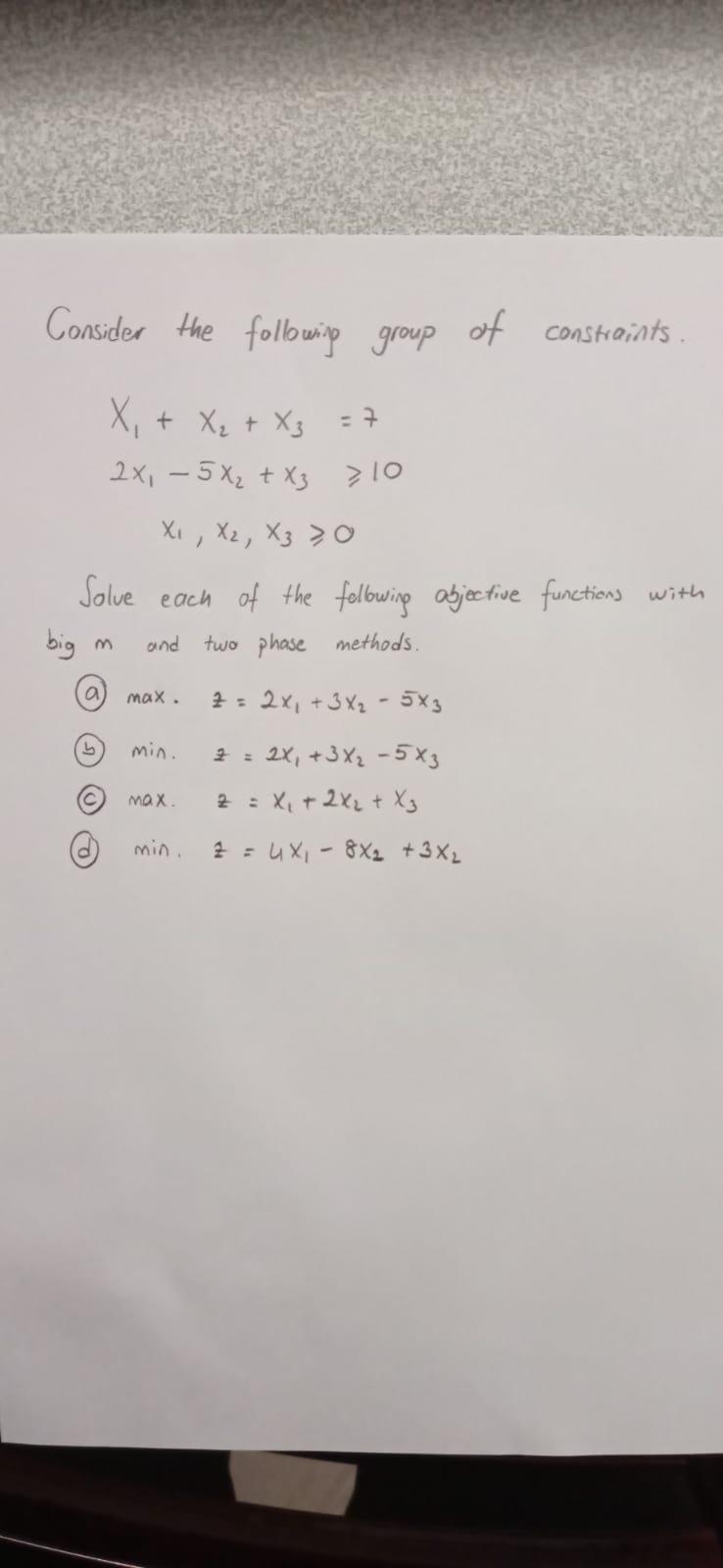 Solved Consider the following group of constraints. X1 + X2 | Chegg.com
