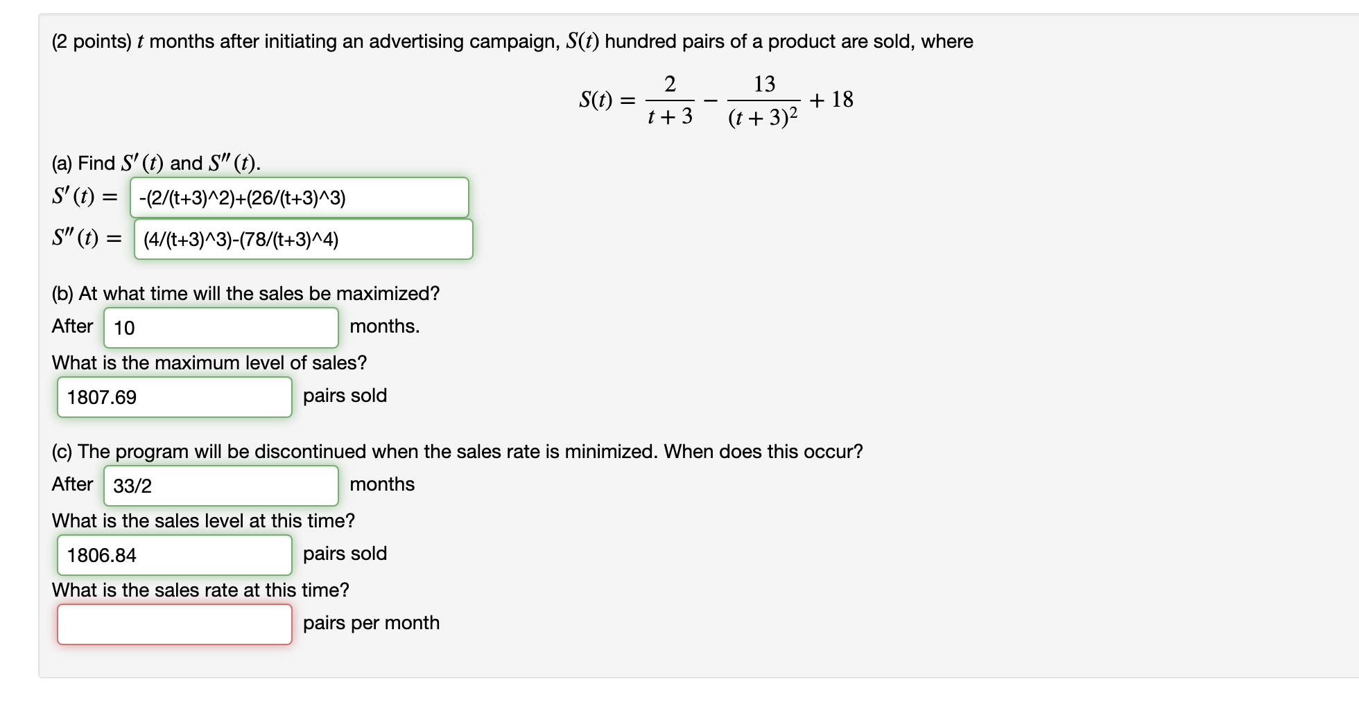 Solved (2 points) t months after initiating an advertising | Chegg.com