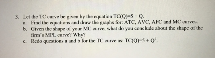 Solved 3. Let the TC curve be given by the equation TC(Q)-5 | Chegg.com