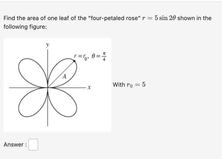 Solved Find the area of one leaf of the "four-petaled rose" | Chegg.com