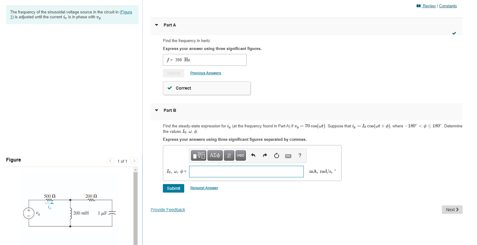 Solved Review Constants The frequency of the sinusoidal | Chegg.com