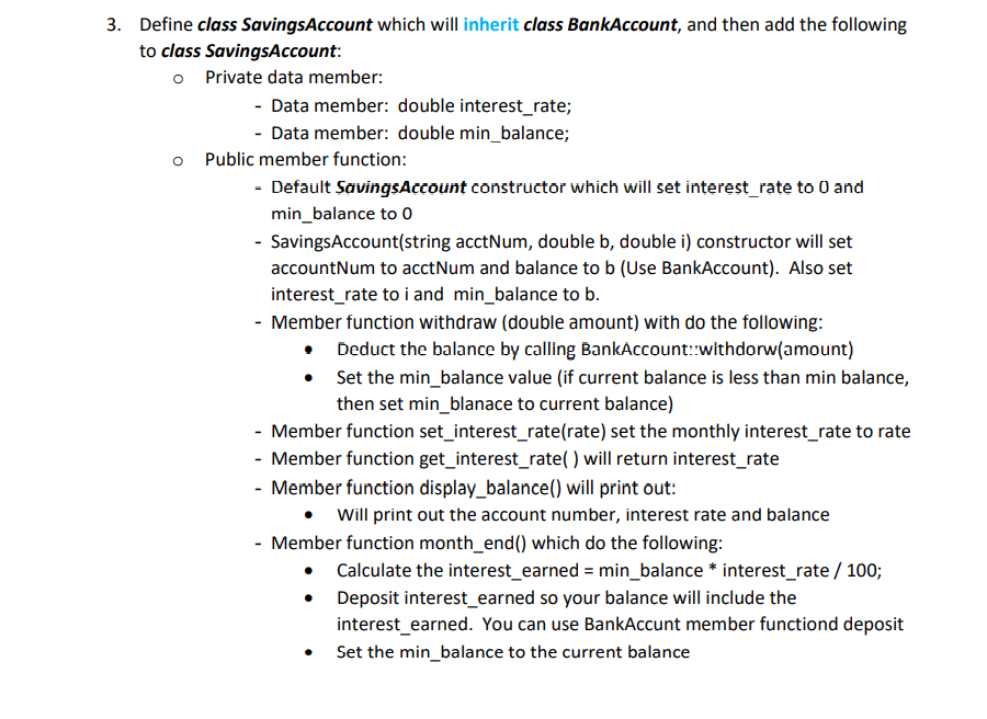 Solved 1. Define a class BankAccount which contains the | Chegg.com