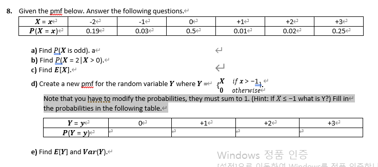 Solved 8. Given the pmf below. Answer the following | Chegg.com