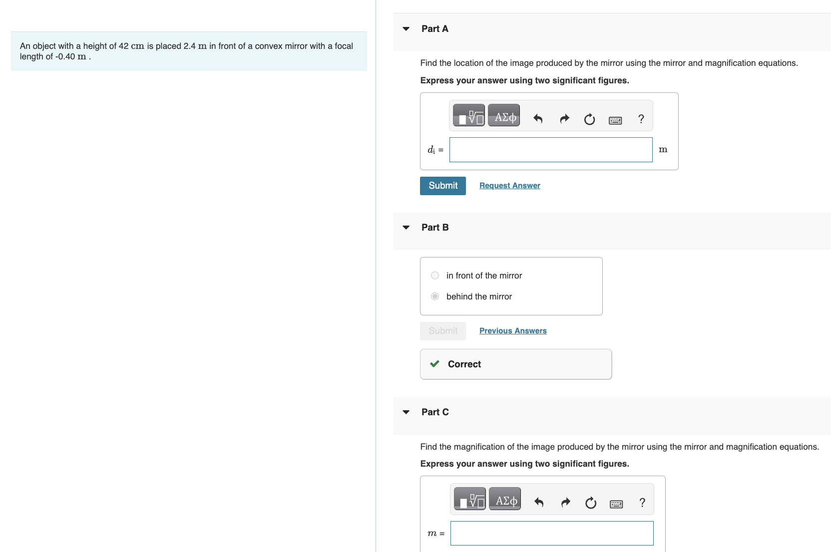 Solved An object with a height of 42 cm is placed 2.4 m in | Chegg.com